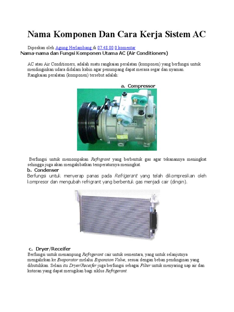 Nama Komponen Dan Cara Kerja Sistem AC | PDF | Komputer
