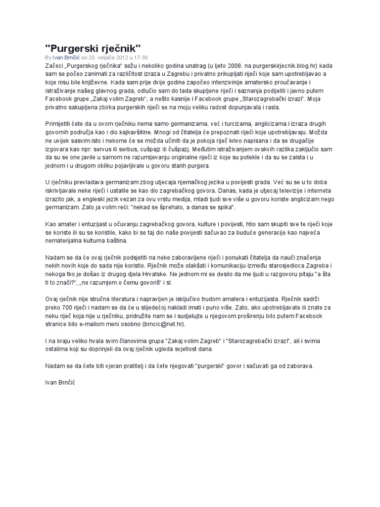 Purgerski Rječnik | PDF