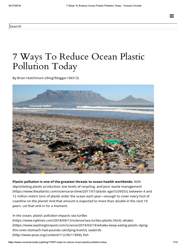 7 Ways to Reduce Ocean Plastic Pollution Today - Oceanic Society | PDF ...