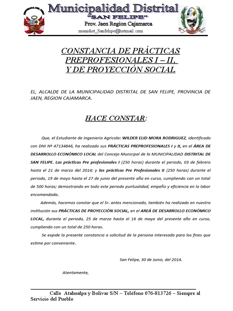 Modelo de Constancia de Practicas Preprofesionales | PDF
