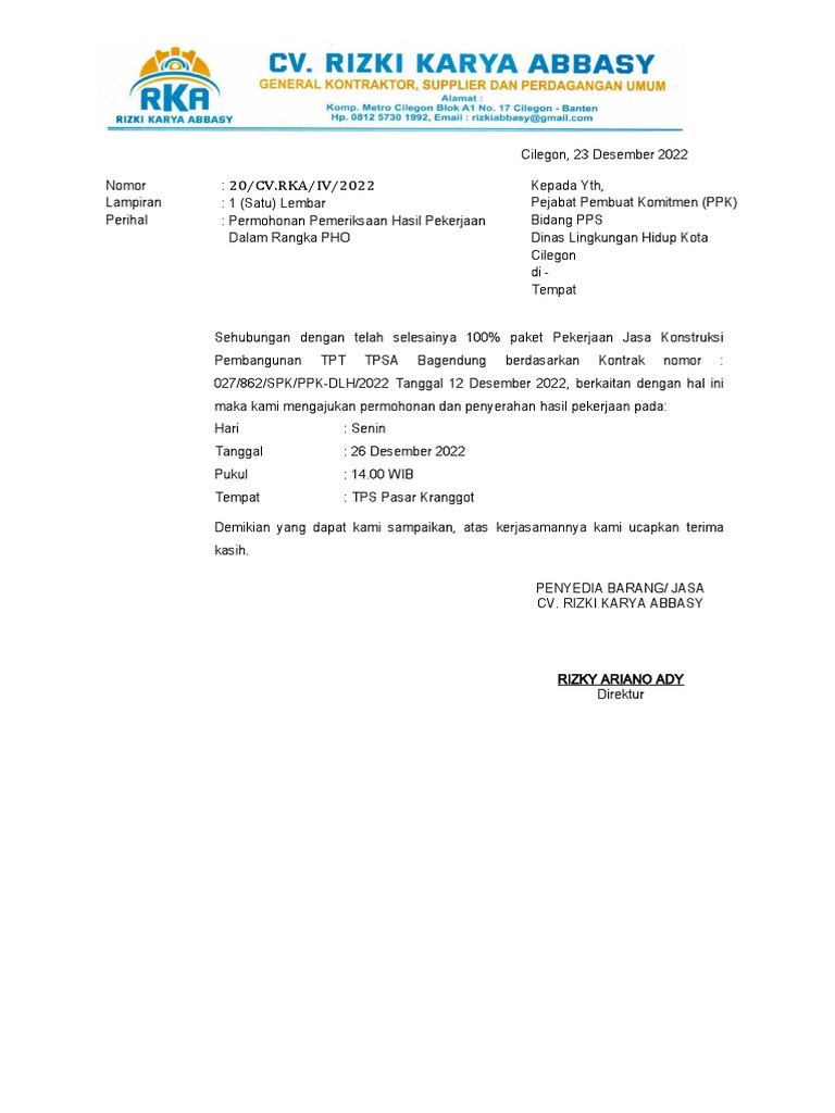 Surat Permohonan CV - RKA | PDF