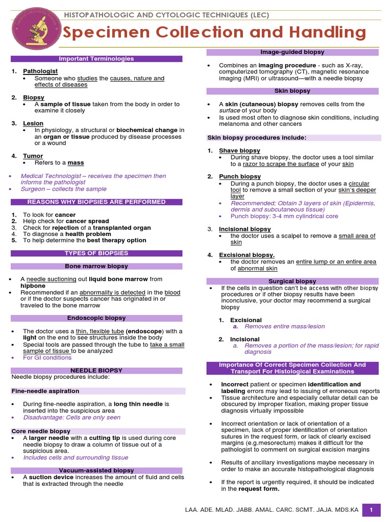HISTOPATHOLOGIC AND CYTOLOGIC TECHNIQUES LEC Module 2 | PDF | Biopsy ...