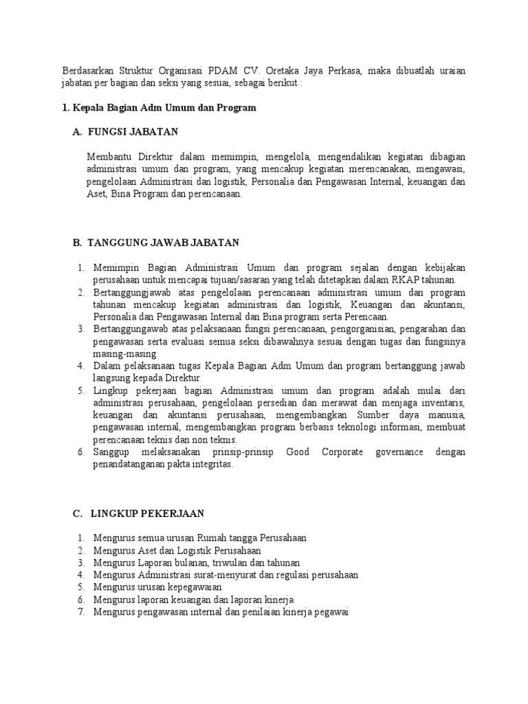 Struktur & Tugas Karyawan Pengelola AIR Bersih | PDF