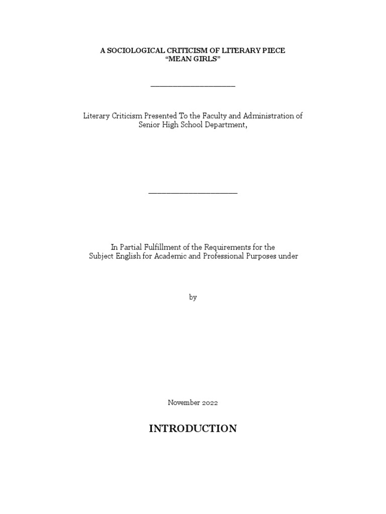 Sociological Critique of Mean Girls | PDF | Sociology