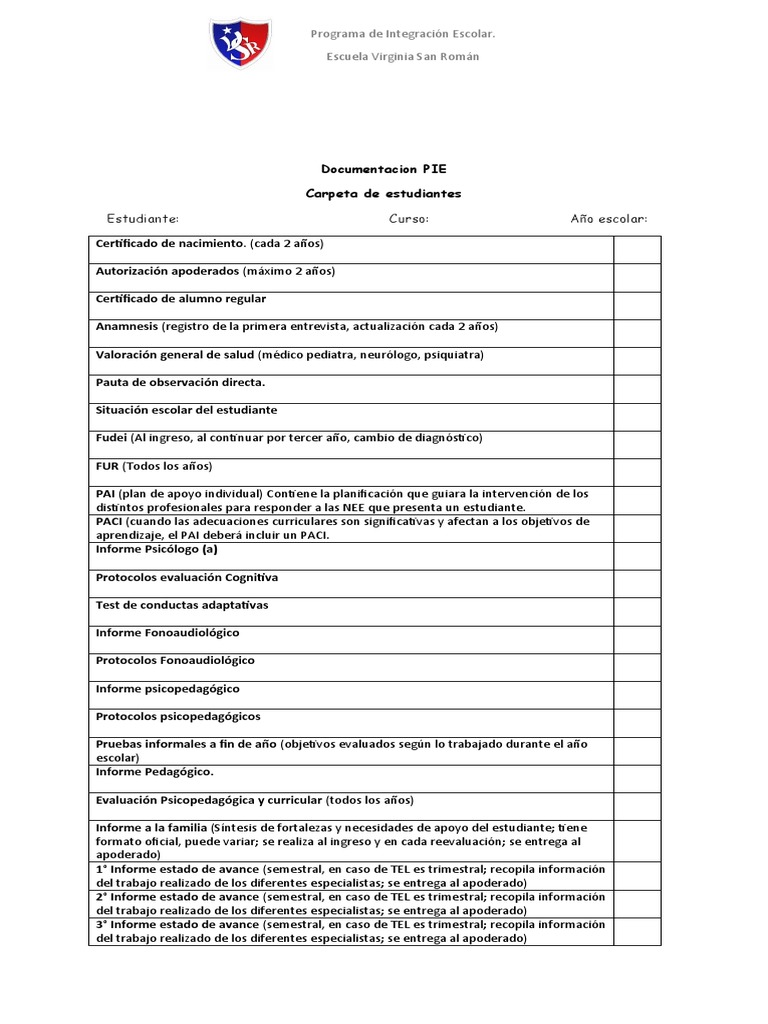 Documentación carpeta PIE | PDF