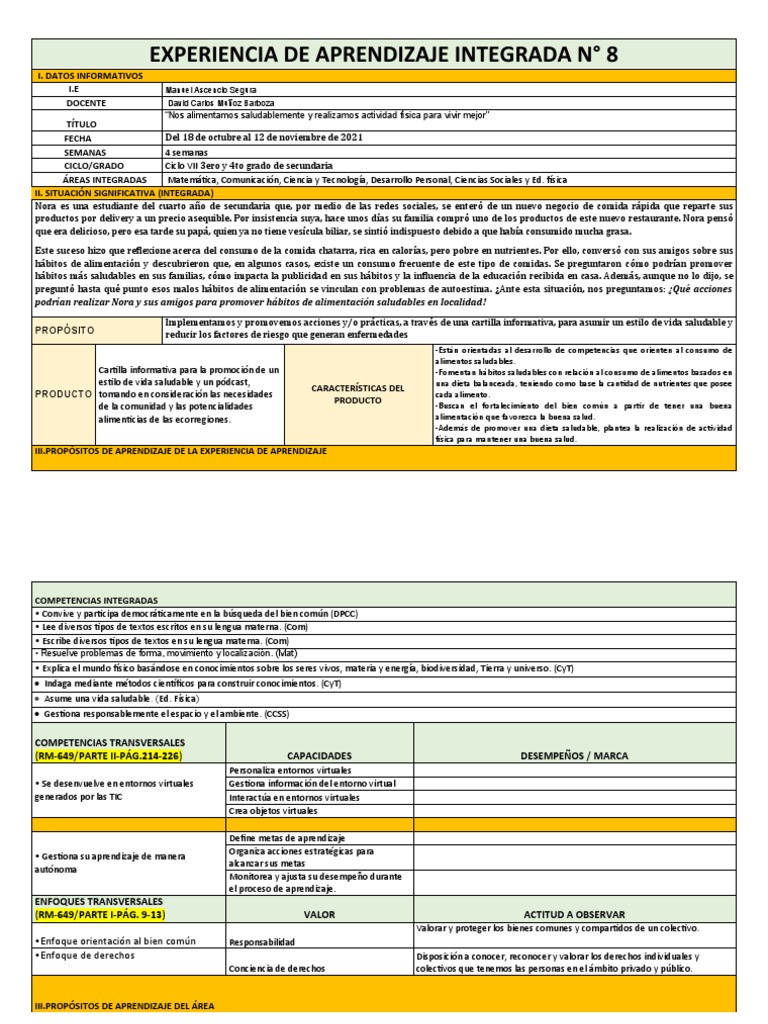 PLANIFICACION-EdA - INTEGRADA N°08-CICLO VII 3ero y 4to (DAVID MUÑOZ) | PDF | Evaluación ...