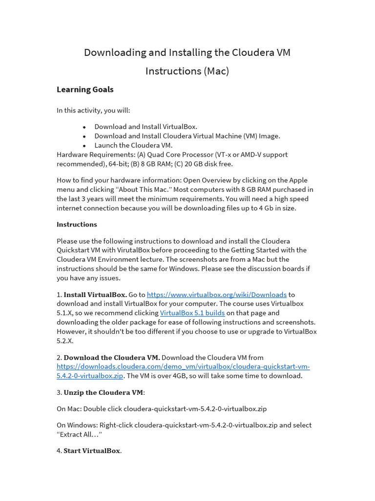 39-Downloading and Installing The Cloudera VM Instructions-Mac | PDF | Virtual Machine ...