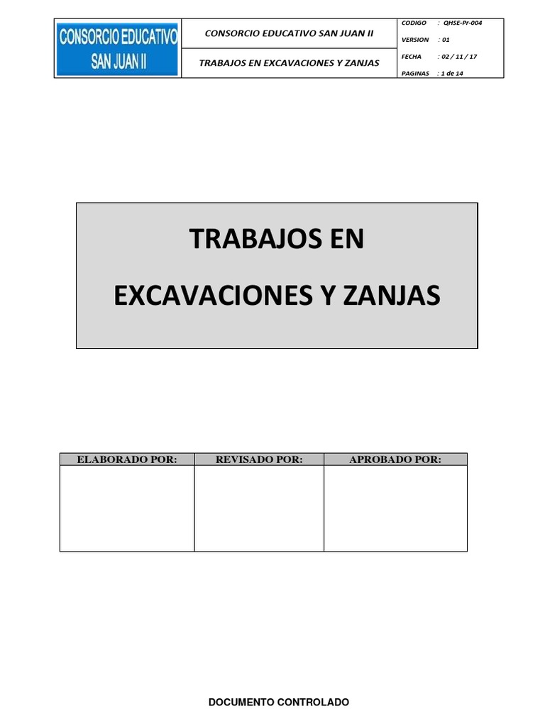 QHSE-Pr-004 Trabajo en Excavacion y Zanjas | PDF | Fundación ...