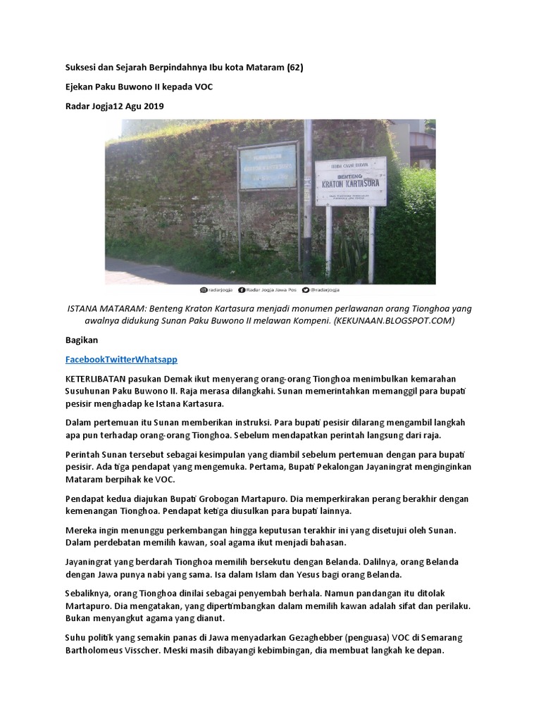 Suksesi Dan Sejarah Berpindahnya Ibu Kota Mataram 61-80 | PDF
