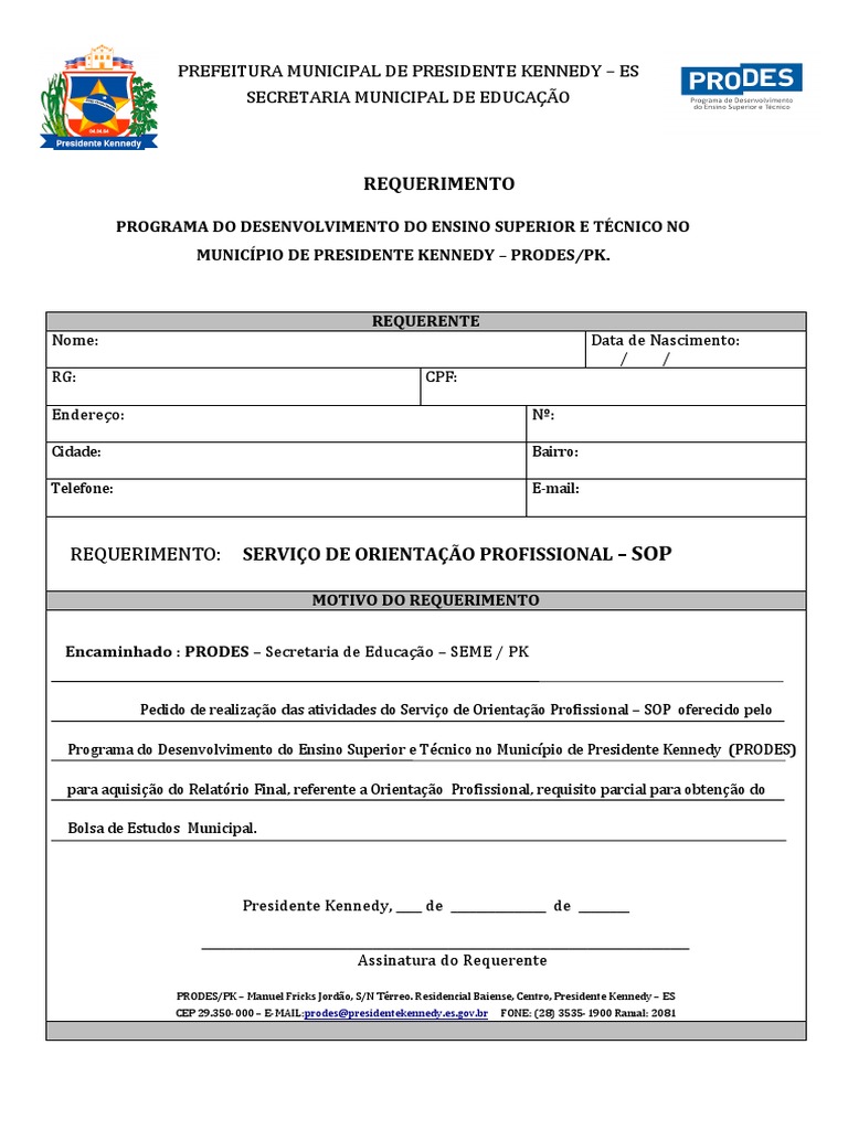 Requerimento de Inscricao Sop Prodes | PDF