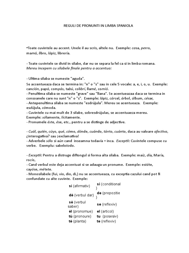 Reguli de Pronuntie in Spaniola | PDF