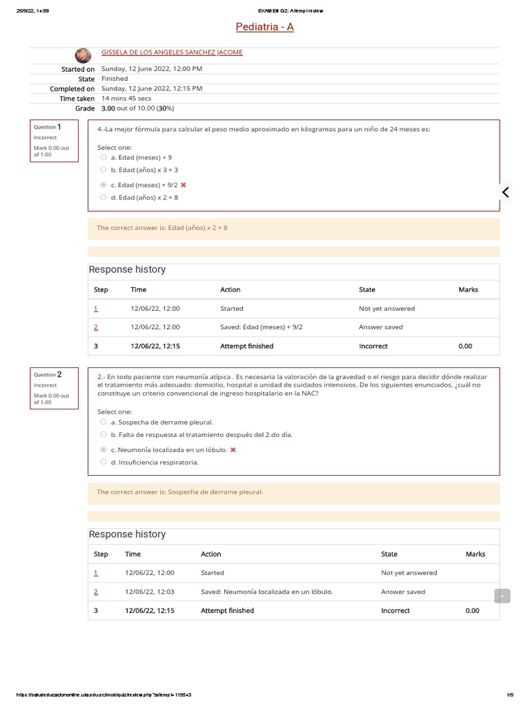 Pedia Fiallos EXAMEN G2 - Attempt Review | PDF | Ct Scan | Fisiología