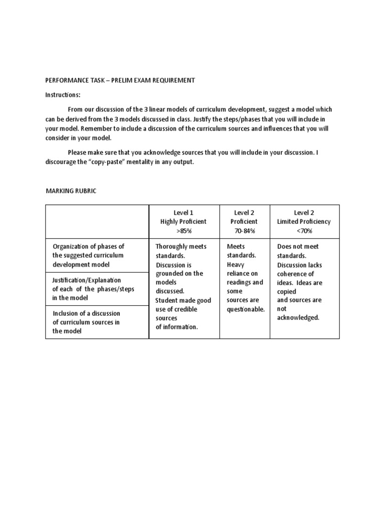 Performance Task in The Teacher and The School Curriculum - Prelims ...