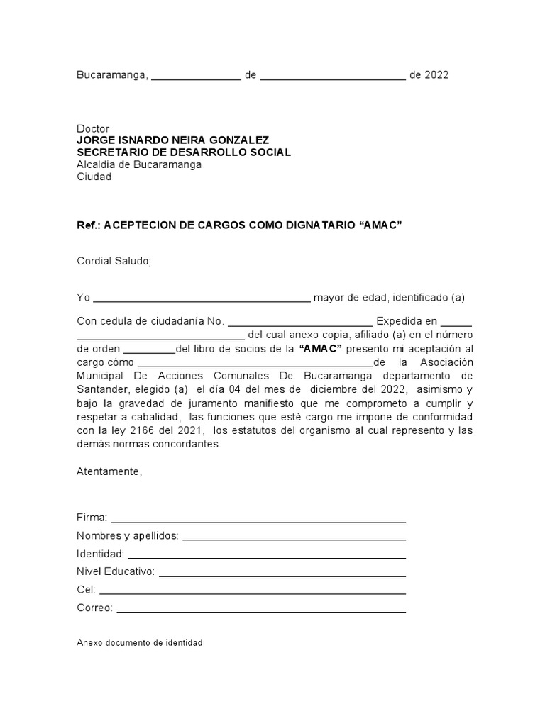Carta de Aceptacion de Cargo | PDF