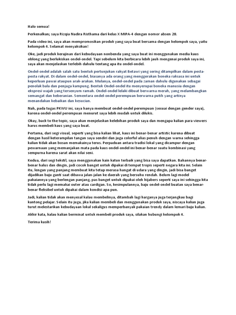 Script Promosi Produk | PDF