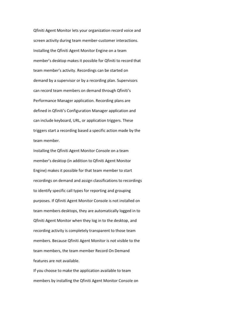 Qfiniti Agent Monitor Lets Your Organization Record Voice and | PDF