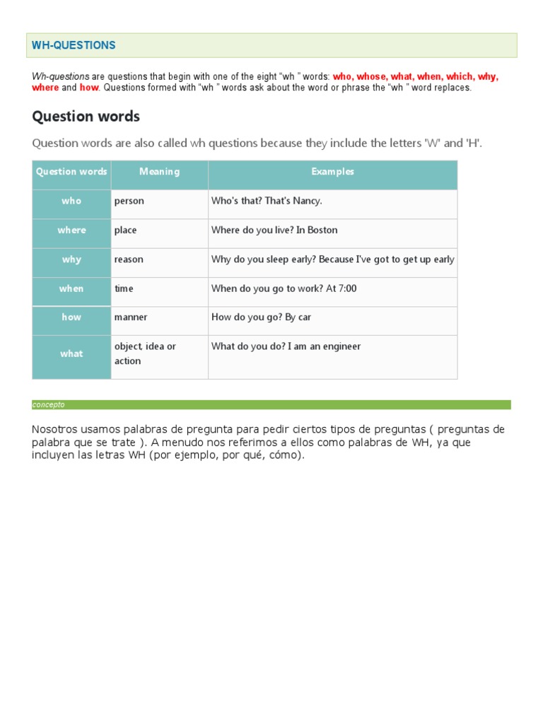 Question Words: Question Words Are Also Called WH Questions Because ...