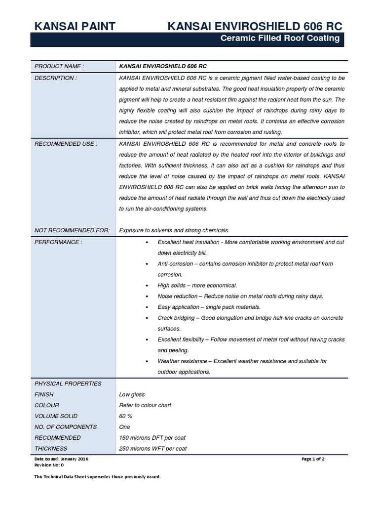 Tds Kansai Enviroshield 606 RC | PDF | Corrosion | Roof