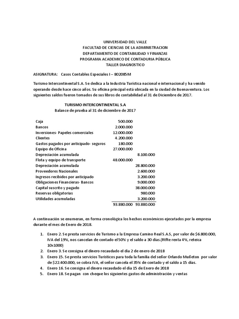 Taller Ejercicio Contable Basico | PDF | Contabilidad | Bancos