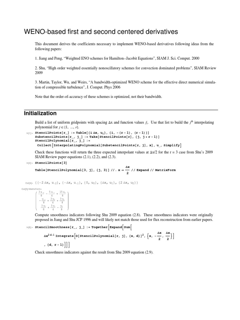 WENO-based first and second centered derivatives | Nonlinear System | Mathematics Of Computing
