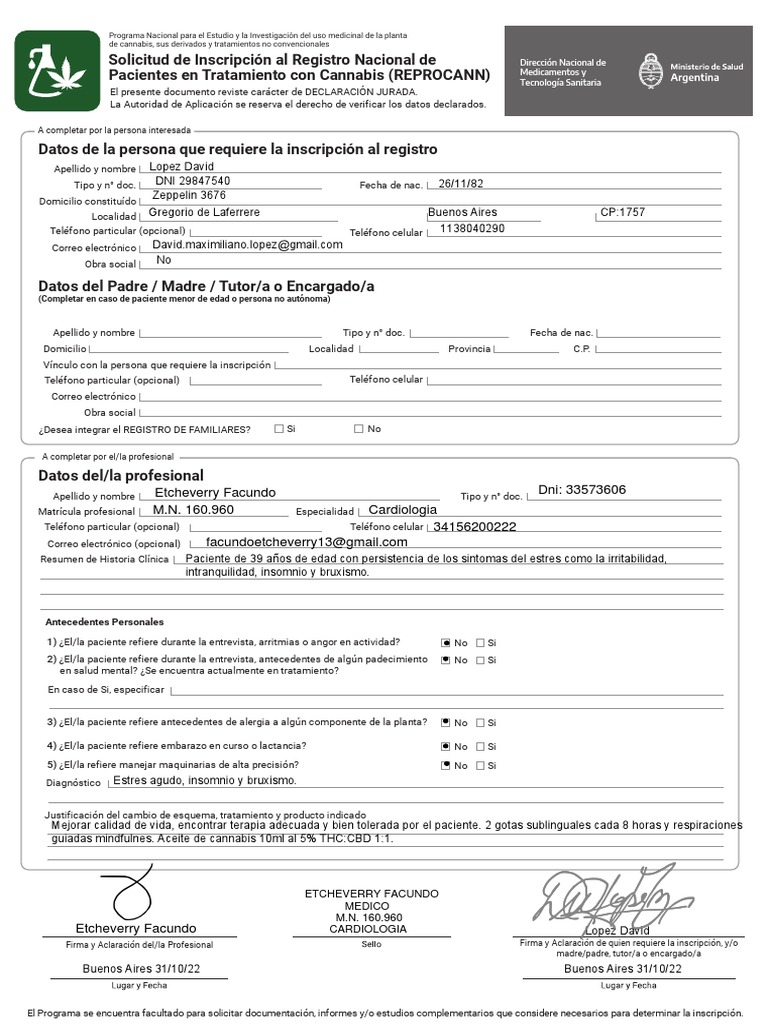 DDJJ Reprocann | PDF | Medicina CLINICA | Ciencias de la Salud