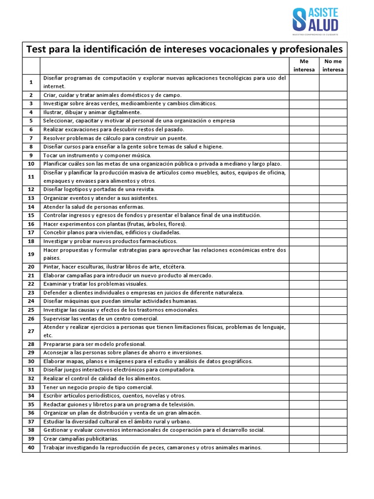 Test para La Identificación de Intereses Vocacionales y Profesionales ...