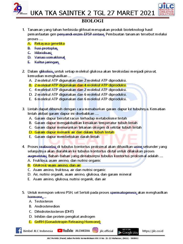 Uka 2 Tka Saintek 27 Maret 2021 (2) (Jawaban) | PDF