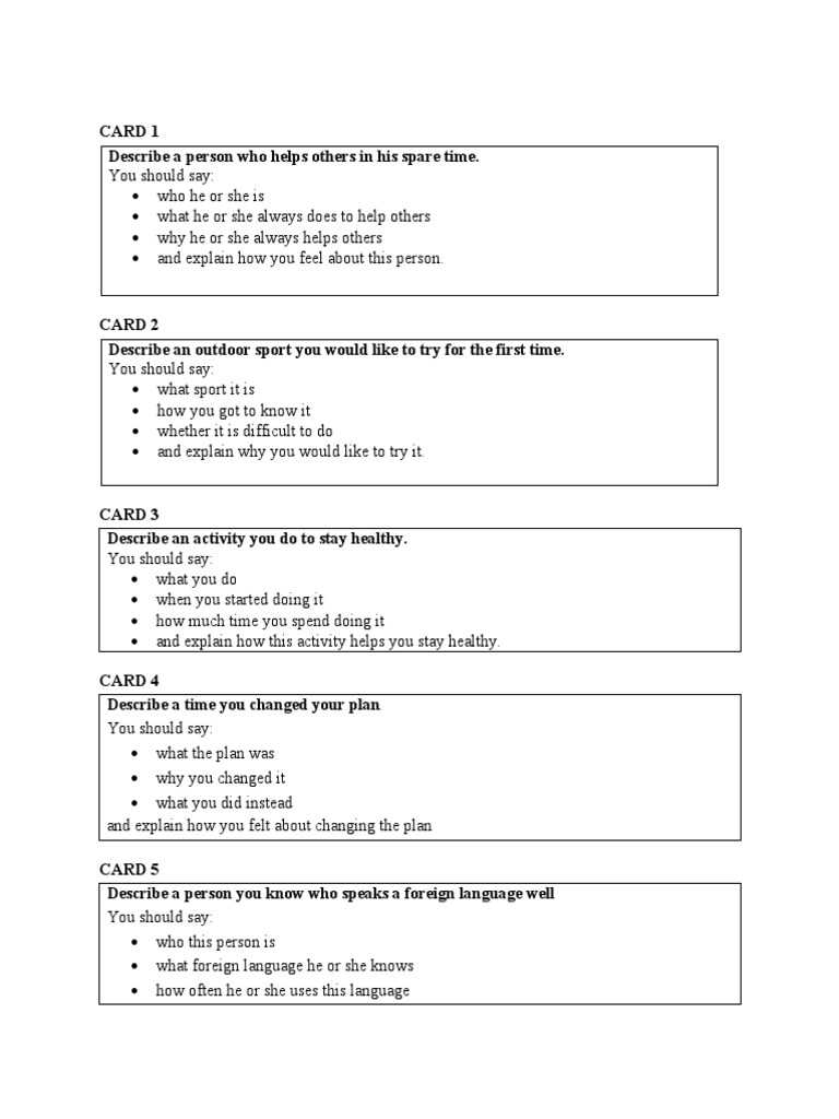 A Collection of Speaking Card Topics Covering Various Life Experiences ...