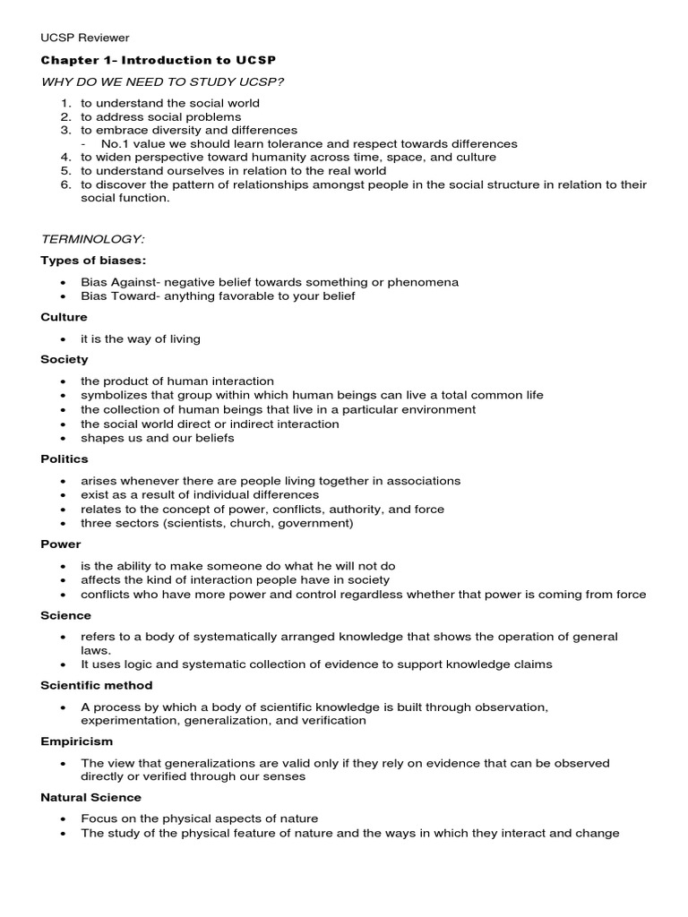 UCSP Reviewer | PDF | Sociology | Social Sciences