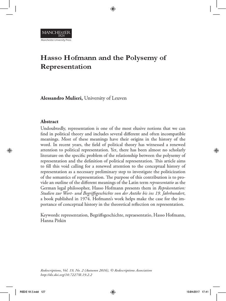 Alessandro Mulieri - Hasso Hofmann and The Polysemy of Representation | PDF | Concept | Epistemology