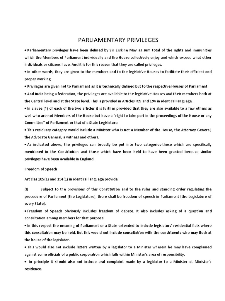 Privileges | PDF | Arrest | Parliamentary Immunity