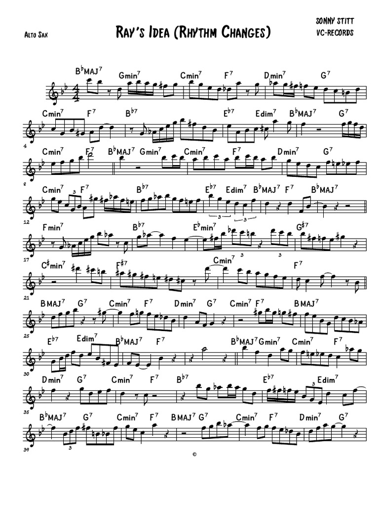 Ray's Idea (Rhythm Changes) - Sonny Stitt Solo Transcription - Alto Sax | PDF