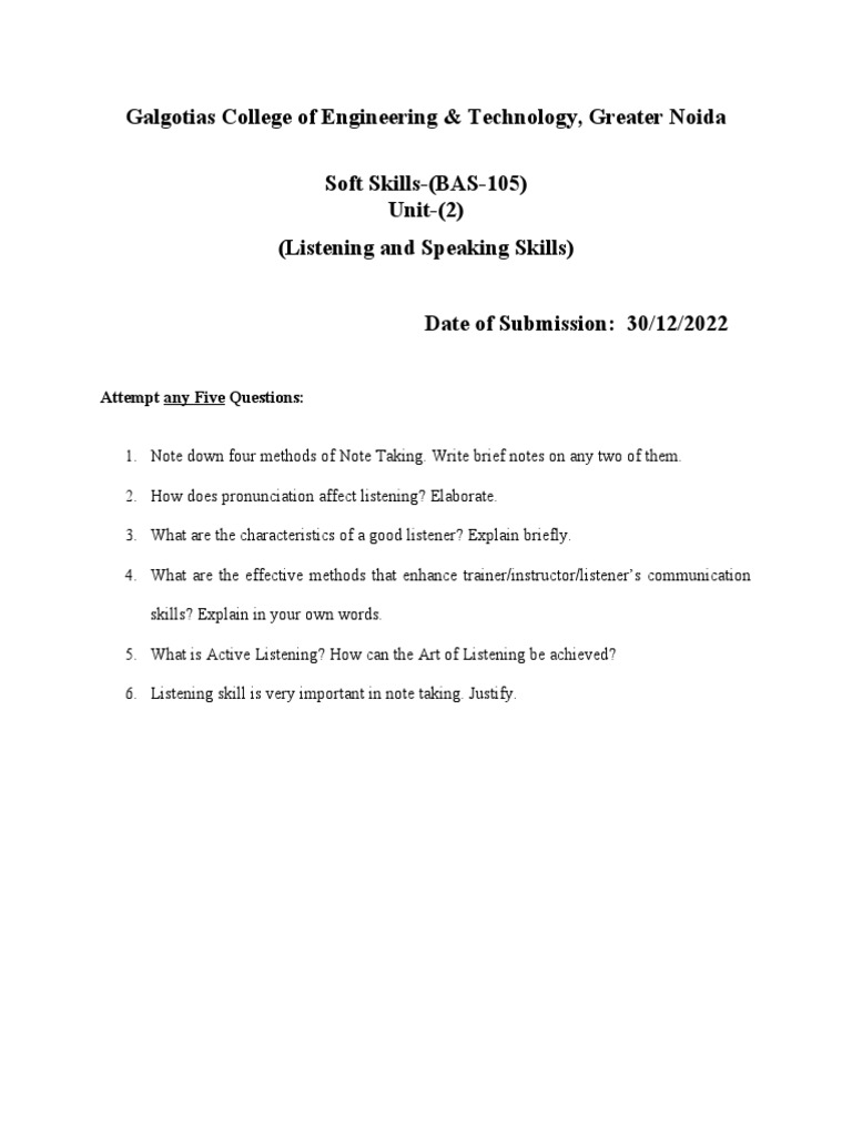 Soft Skills - Assignment Unit 2-BAS-105 | PDF