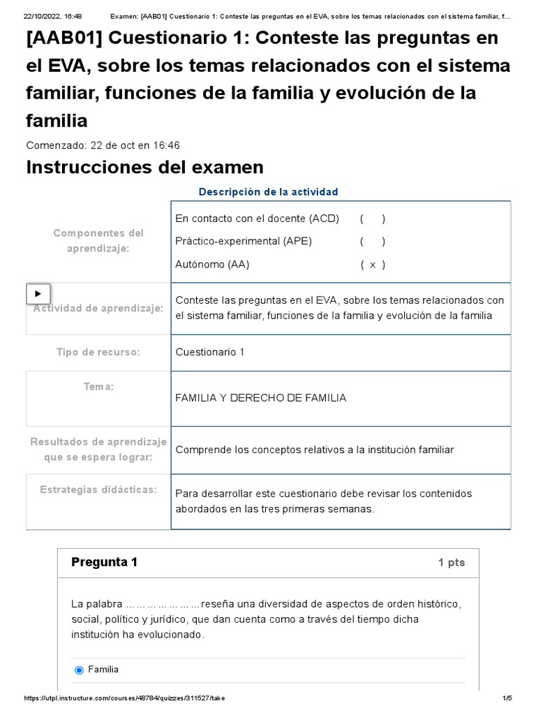 Cuestionario sobre Sistema Familiar y Derecho | PDF | Familia ...