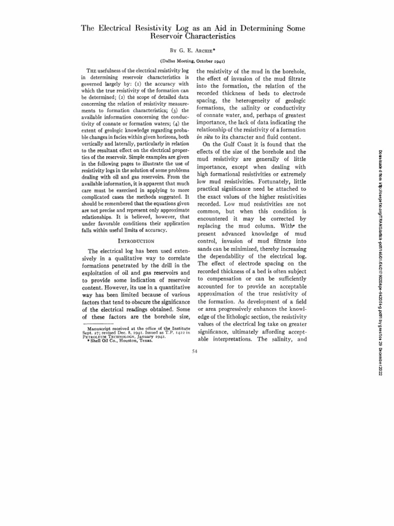 Electrical Resistivity Log for Reservoir Analysis | PDF | Porosity | Electrical Resistivity And ...