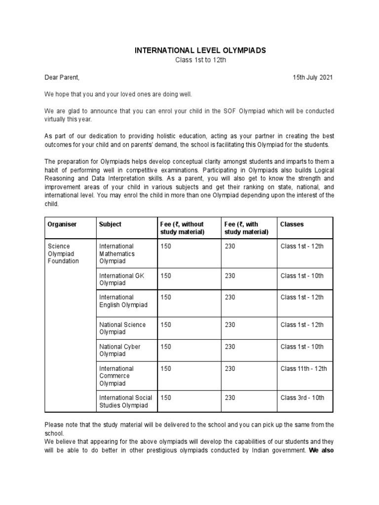 SOF Olympiad Circular 2021 - Nerul | PDF | Career & Growth | Business