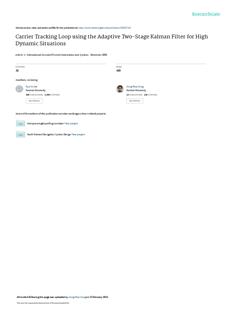 Carrier Tracking Loop Using The Adaptive Two Stage Pdf Kalman Filter Global Positioning System