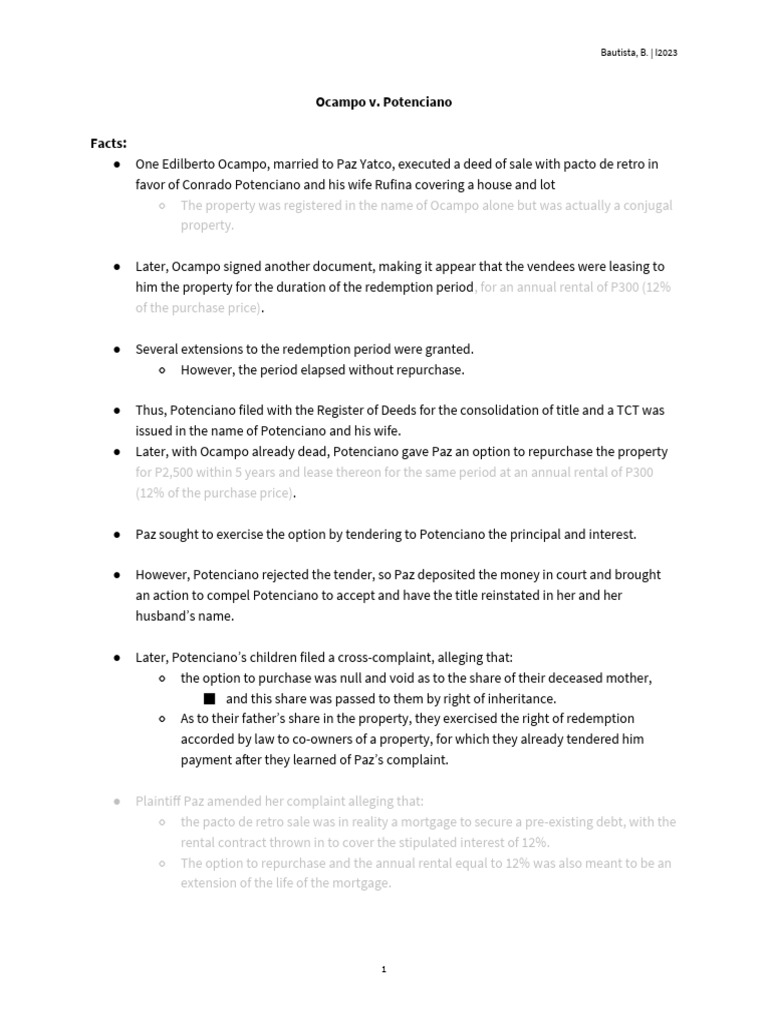 21 Ocampo v. Potenciano (1954) | PDF | Mortgage Law | Security Interest