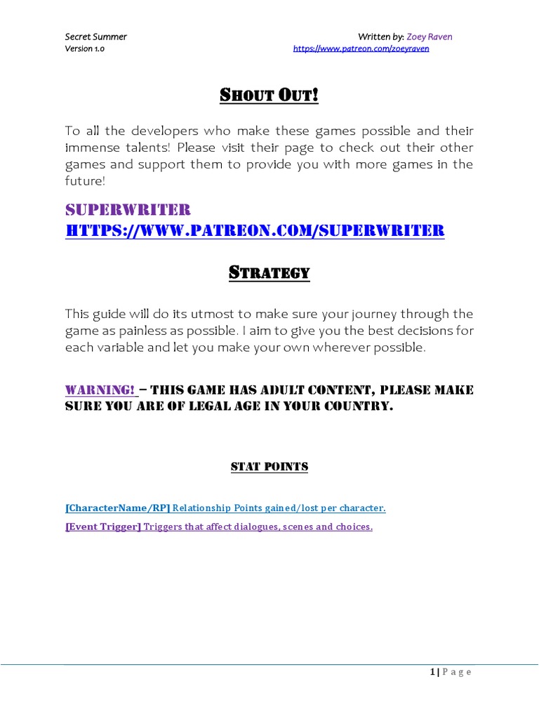 Secret Summer v1.0 Walkthrough | PDF