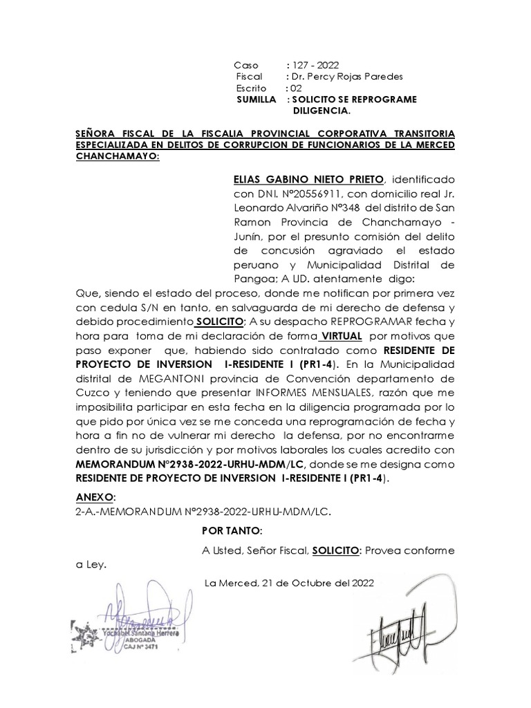 Solicitud de Reprogramación de Diligencia | PDF | Finanzas y dinero