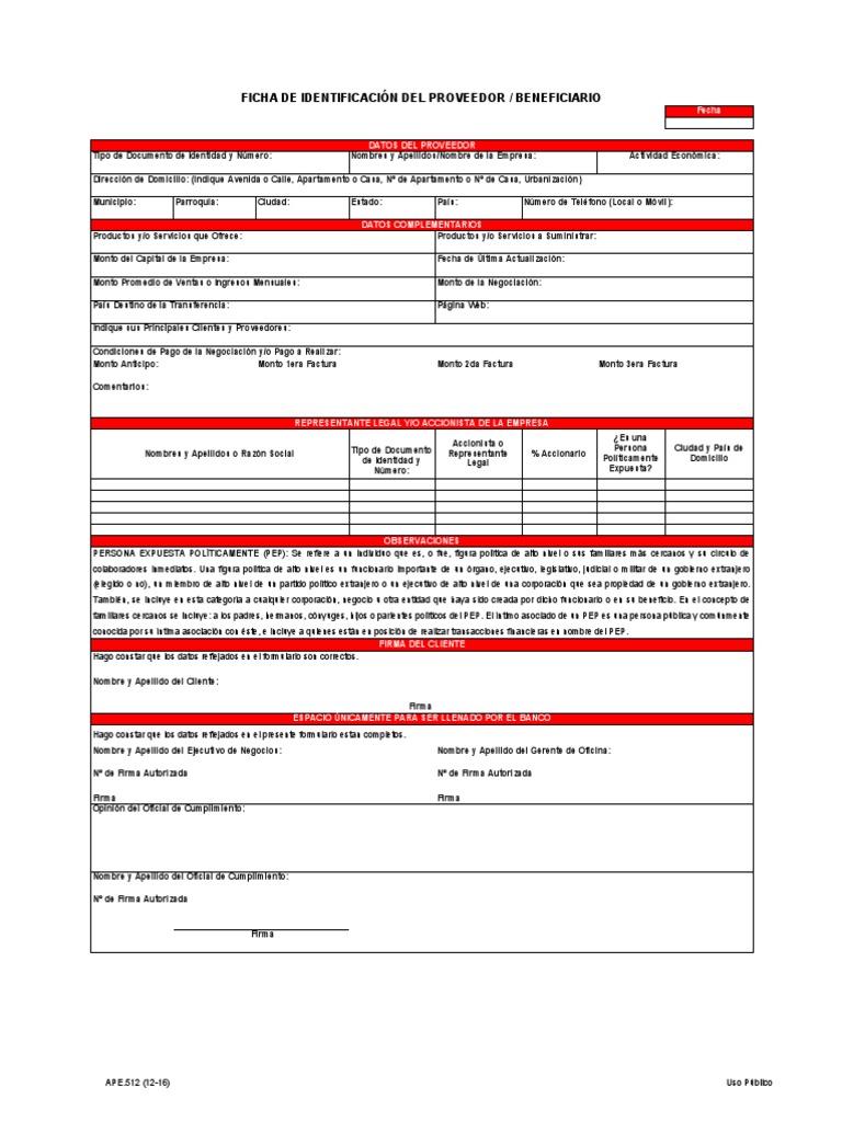 Ficha de Identificacion Del Proveedor | PDF | Business | Economias