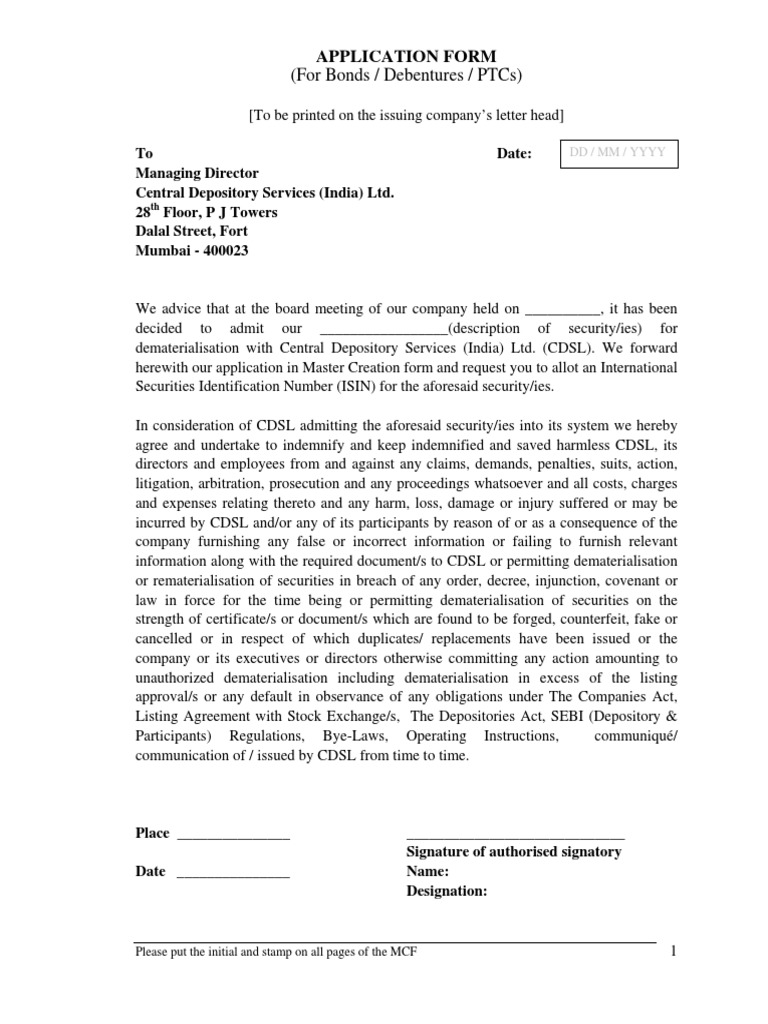Master Creation Form for ISIN Application | PDF | Securities (Finance ...