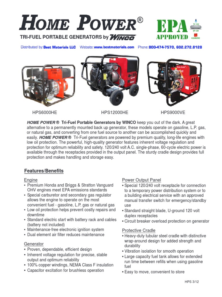 Winco HPS9000TechSheet | PDF | Electric Generator | Ac Power Plugs And ...