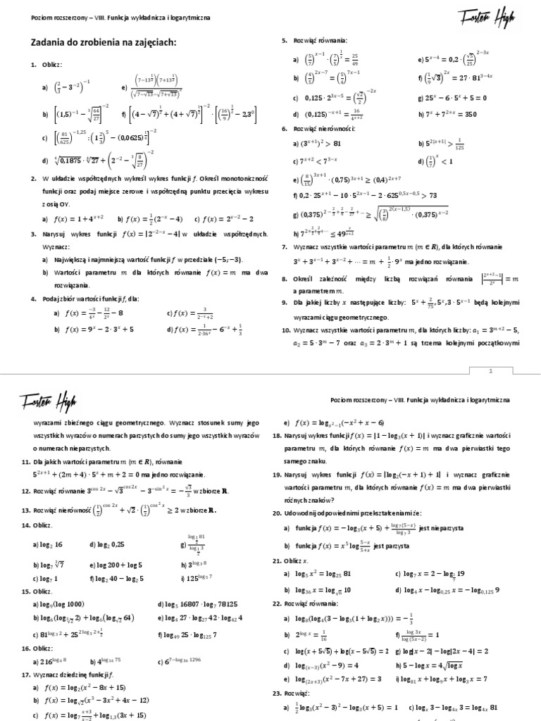 Funkcja Wykładnicza I Logarytmiczna | PDF