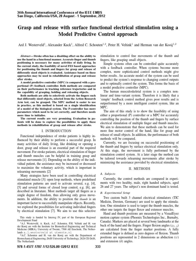 Grasp and Release With Surface Functional Electrical Stimulation Using ...