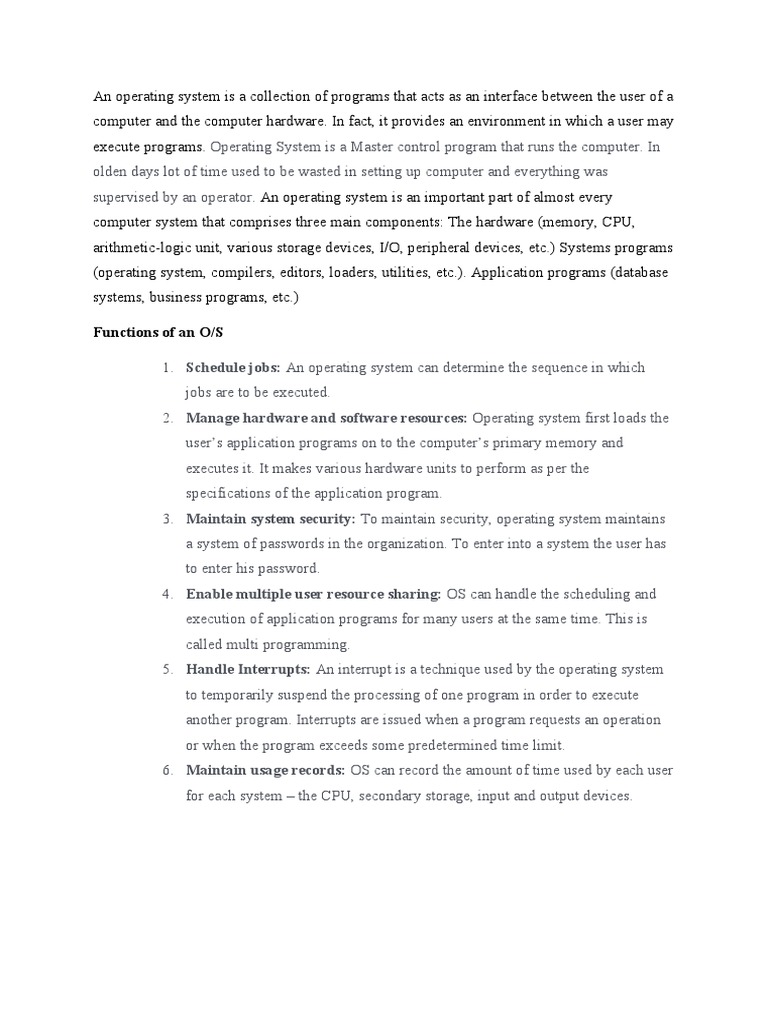 Operating System and Its Functions | PDF