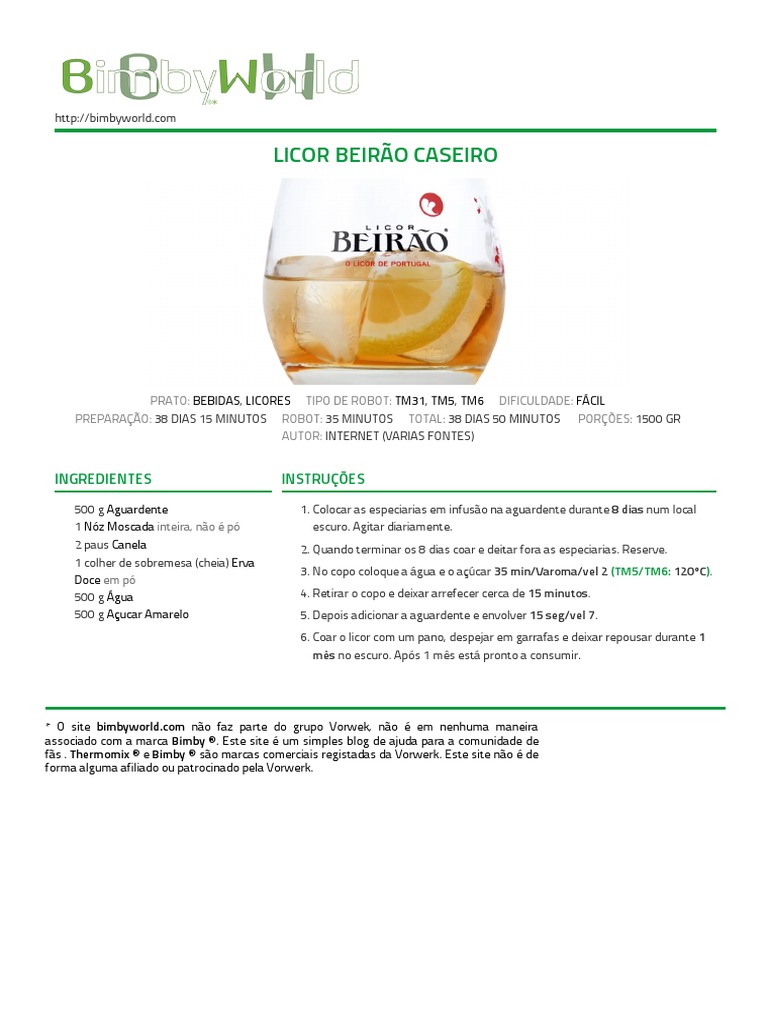 Licor Beirão Caseiro - BimbyWorld | PDF