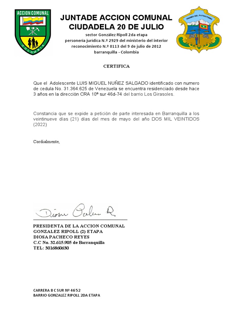 Junta de Accion Comunal Permiso | PDF