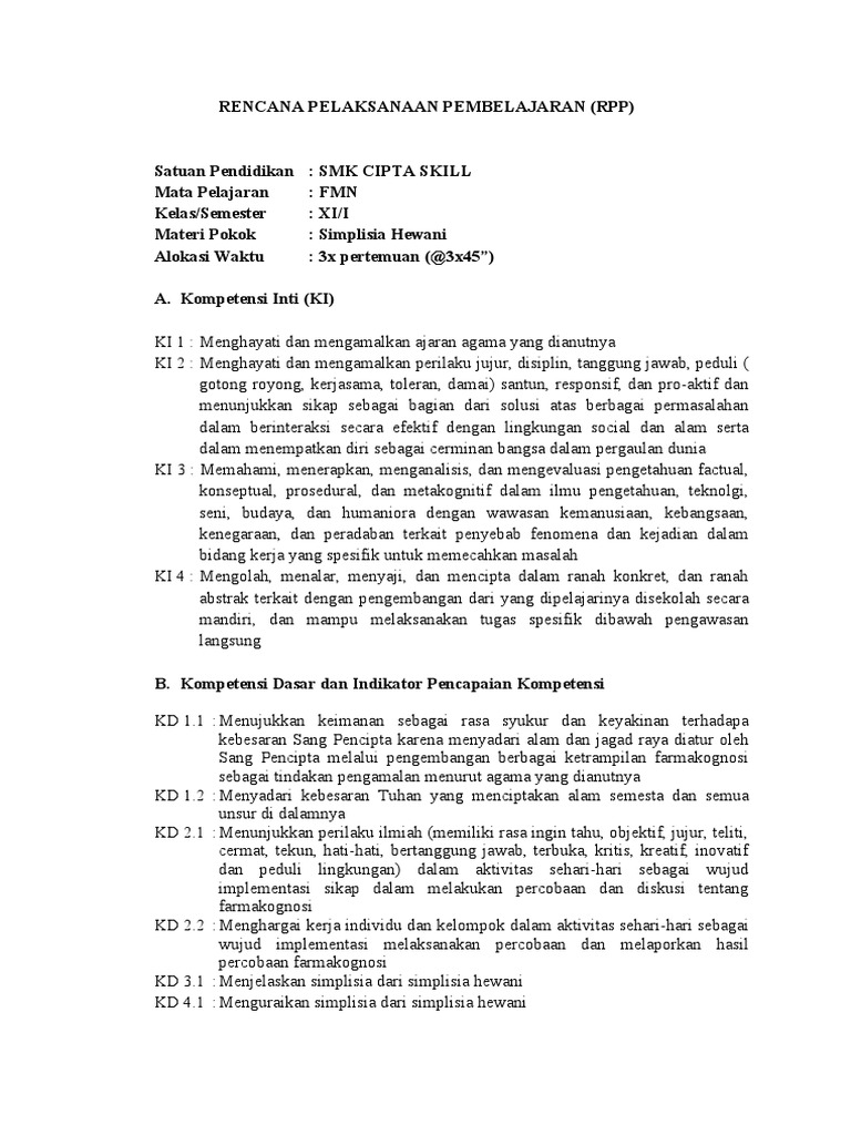 Simplisia Hewan RPP Pert 1-3 | PDF