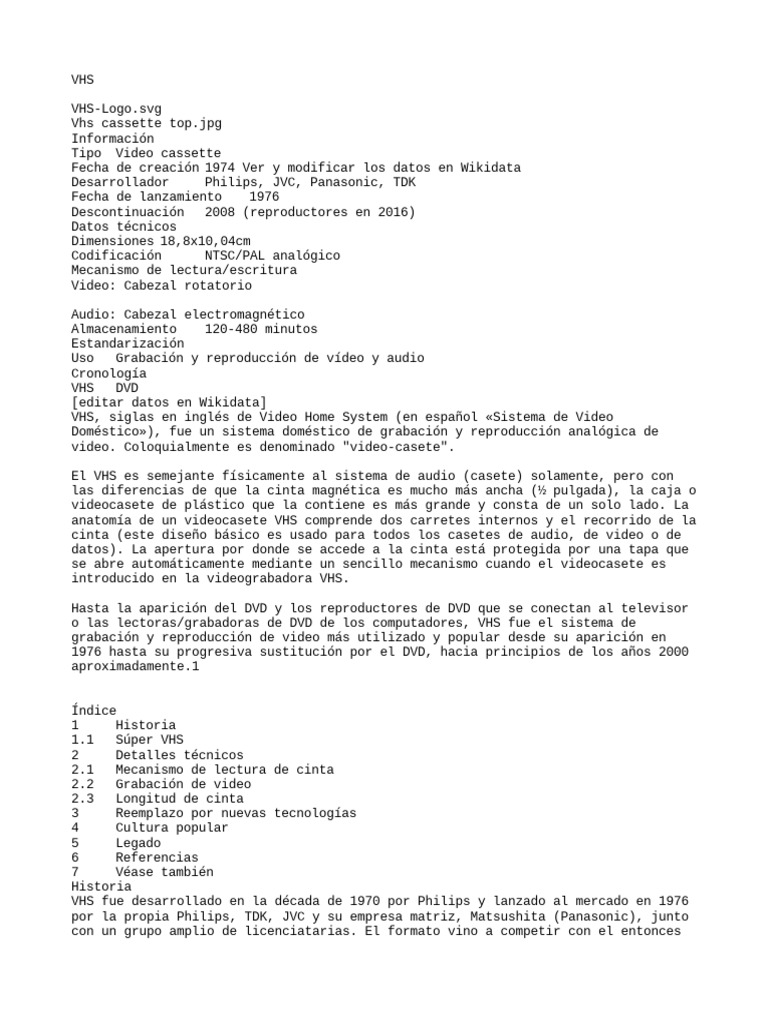 VHS | PDF | Grabadora de vídeo | Tecnología de cine y video